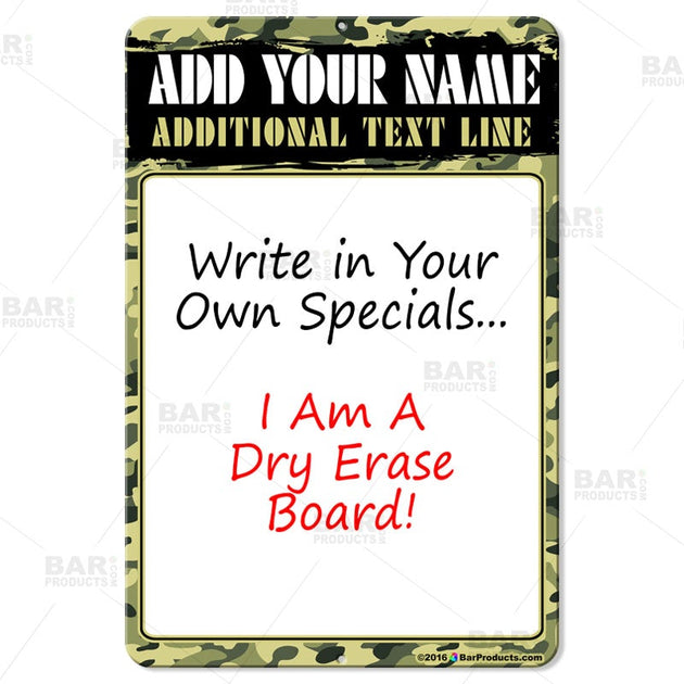Dry Erase Specials Sign - ADD YOUR NAME - Camouflage Pattern Template ...